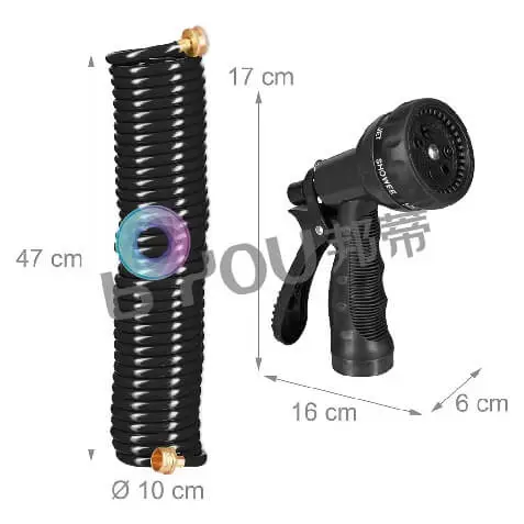Retractable Garden Coil Hose Pipe With 8 Function Water Spray Gun ...